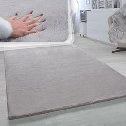 Paco Home Fellteppich &raquo;Rabbit 780&laquo; oval 26 mm H&ouml;he Kunstfell, Kaninchenfell-Haptik, ein echter Kuschelteppich, Uni-Farben grau Obermaterial: 100%...