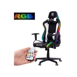 Elite Gaming-Stuhl DESTINY, Rücken- und Nackenkissen, Wippmechanik, bis 170kg, Sitzhöhe 45-55, MG200 (RGB - Schwarz/Weiß)