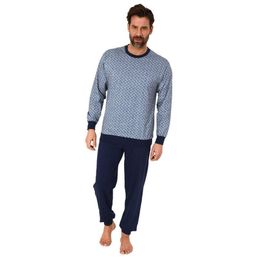 Normann Pyjama Herren Langarm Schlafanzug mit Bündchen im eleganten Minimalprint