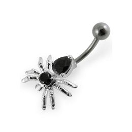 Firetti Bauchnabelpiercing Schmuck Geschenk Piercing Silber Körperschmuck BLACK SPIDER Spinne, mit Zirkonia (synth), schwarz|silberfarben