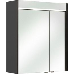 Saphir Spiegelschrank Quickset 327 Badschrank, 2 Spiegeltüren, 2 Einlegeböden, 60 cm breit inkl. LED-Beleuchtung, Türdämpfer, Schalter-/Steckdosenkombination, grau