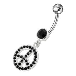 Firetti Bauchnabelpiercing Schmuck Geschenk Piercing Silber 925 Körperschmuck PEACE, mit Zirkonia (synth), schwarz|silberfarben