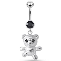 Firetti Bauchnabelpiercing Schmuck Geschenk Piercing Silber 925 Körperschmuck Teddybär, mit Zirkonia (synth), schwarz|silberfarben