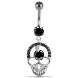 Firetti Bauchnabelpiercing Schmuck Geschenk Piercing Silber 925 Körperschmuck SKULLS Totenkopf, mit Zirkonia (synth), schwarz|silberfarben