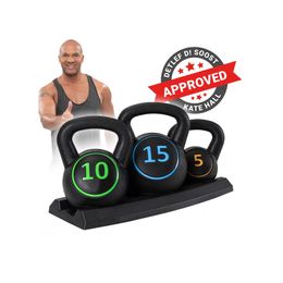 miweba Sports Kettlebell-Set, 2-7 kg, Kettlebell-Ablage, Kugelhantel Indoor und Outdoor, Betonfüllung (2 - 7 kg)