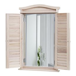 MCW Wandspiegel Badspiegel Badezimmer Spiegelfenster mit Fensterläden, 71x46x5cm ~ shabby naturfarben