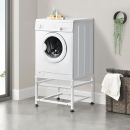 en.casa® en.casa Waschmaschinen-Sockel Florimont mit Ausziehablage Stahl