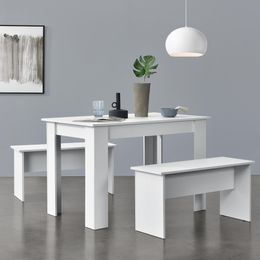 en.casa® en.casa Tisch- und Bank Set Hokksund 110x70 cm mit 2 Bänken Weiß
