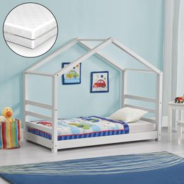 en.casa® en.casa Kinderbett Vardø 80x160 cm mit Kaltschaummatratze Weiß