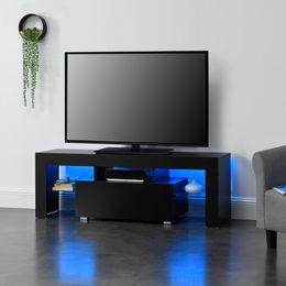 en.casa® en.casa LED Fernsehtisch Grimsey 130x40x38 cm mit Schublade Schwarz