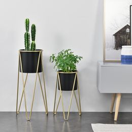 en.casa® en.casa Blumenständer Hedera 2-tlg. mit Pflanztopf Goldfarben/Schwarz