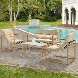 casa.pro Gartenmöbel Set Dallas 4-teilig mit Polsterkissen Holz/Khaki