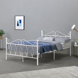 en.casa® en.casa Metallbett Abolda 140x200 cm Doppelbett bis 300kg Weiß