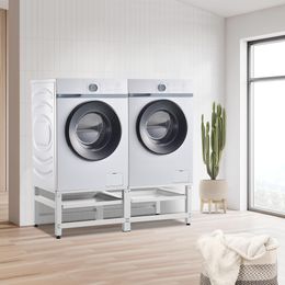 en.casa® en.casa Waschmaschinen-Sockel 2-fach Bothel mit Ablagen 150 kg Weiß