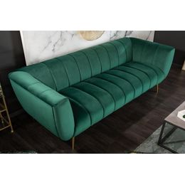 Riess Ambiente Retro 3er Sofa NOBLESSE 225cm smaragdgrün Samt 3-Sitzer mit Ziersteppung