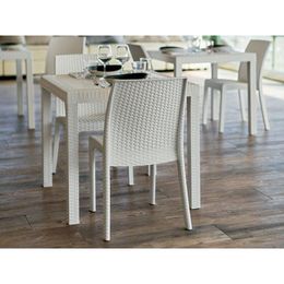 Tisch im Freien Marte, Fester quadratischer Tisch, Mehrzweck-Gartentisch in Rattan-Optik, 100% Made in Italy, Cm 80x80h74, Weiß