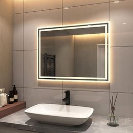 Led Badspiegel Badezimmer Wandschalter spiegel mit Beleuchtung Warmweiß 3000K Wandspiegel IP44 80x60 cm - S'afielina