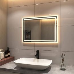 Led Badspiegel Badezimmer Wandschalter spiegel mit Beleuchtung Warmweiß 3000K Wandspiegel IP44 70x50 cm - S'afielina