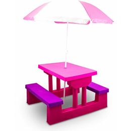Kindersitzgruppe Kindertisch Kindermöbel für innen und außen mit Sonnenschirm Pink - Rosa - BITUXX