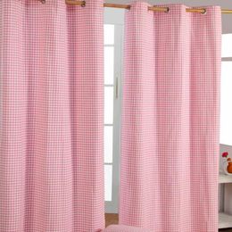 Gardinen mit Ösen Gingham rosa im 2er Set , 137 x 117 cm - Homescapes