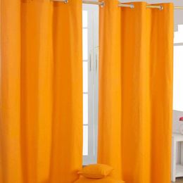 Homescapes - Gardinen mit Ösen unifarben orange 2er Set 100% Baumwolle, 137x117 cm - Orange