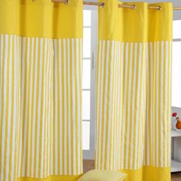 Homescapes - Gardinen mit Ösen breite Streifen gelb 100% Baumwolle, 137 x 117 cm - Gelb/Weiß