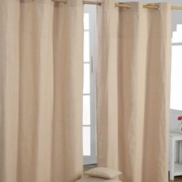 Homescapes - Gardinen mit Ösen unifarben beige im 2er Set, 137 x 117 cm - Beige