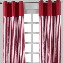 Homescapes - Gardinen mit Ösen breite Streifen rot 100% Baumwolle, 137 x 117 cm - Rot/Weiß