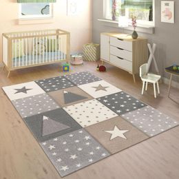 Paco Home - Kinderteppich Teppich Kinderzimmer Junge Mädchen Pastell 3D Effekt Punkte Sterne Beige 80x150 cm