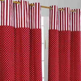 Homescapes - Gardinen Polka Dots & Streifen rot 2er Set 137 x 117 cm - Rot & Weiß