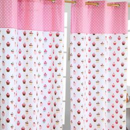 Homescapes - Gardinen mit Ösen Cupcakes rosa blau 2er Set 100% Baumwolle, 137x117 cm - Rosa/Weiß