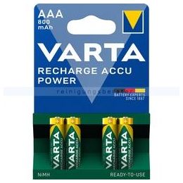 Akku Batterien Varta Recharge Accu Power AAA R3 800 mAh 4 Stück/Blister, sofort einsatzbereit da vorgeladen, 1,2 V
