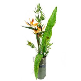 Kunstblume Strelitzie, I.GE.A., Höhe 105 cm, In Vase aus Keramik mit Bambus Dekoblätter und Gras, orange