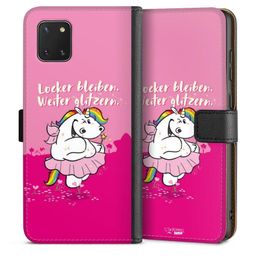 DeinDesign Handyhülle Pummelfee Locker Bleiben Weiter Glitzern, Samsung Galaxy Note 10 lite Hülle Handy Flip Case Wallet Cover, schwarz