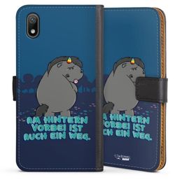 DeinDesign Handyhülle Grummeleinhorn am Hintern vorbei, Huawei Y5 (2019) Hülle Handy Flip Case Wallet Cover Handytasche Leder, schwarz