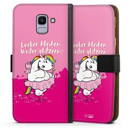 DeinDesign Handyhülle Pummelfee Locker Bleiben Weiter Glitzern, Samsung Galaxy J6 (2018) Hülle Handy Flip Case Wallet Cover, schwarz