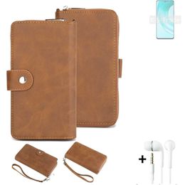 K-S-Trade Handyhülle für Wiko T50, Handy Schutz Hülle + Kopfhörer Portemonnee Tasche Wallet-Case, braun|schwarz