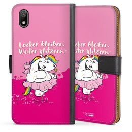 DeinDesign Handyhülle Pummelfee Locker Bleiben Weiter Glitzern, Huawei Y5 (2019) Hülle Handy Flip Case Wallet Cover Handytasche Leder, schwarz