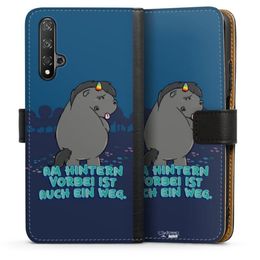 DeinDesign Handyhülle Grummeleinhorn am Hintern vorbei, Huawei Nova 5T Hülle Handy Flip Case Wallet Cover Handytasche Leder, schwarz