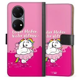 DeinDesign Handyhülle Pummelfee Locker Bleiben Weiter Glitzern, Huawei P50 Pro Hülle Handy Flip Case Wallet Cover Handytasche Leder, schwarz