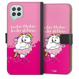 DeinDesign Handyhülle Pummelfee Locker Bleiben Weiter Glitzern, Samsung Galaxy A22 4G Hülle Handy Flip Case Wallet Cover, schwarz