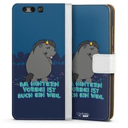 DeinDesign Handyhülle Grummeleinhorn am Hintern vorbei, Huawei P10 Hülle Handy Flip Case Wallet Cover Handytasche Leder, weiß