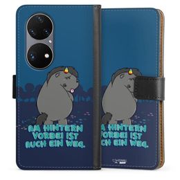 DeinDesign Handyhülle Grummeleinhorn am Hintern vorbei, Huawei P50 Pro Hülle Handy Flip Case Wallet Cover Handytasche Leder, schwarz