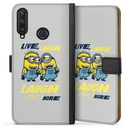 DeinDesign Handyhülle Minions Kevin Stuart Live, Laugh, Laugh some more, Huawei Y6p Hülle Handy Flip Case Wallet Cover Handytasche Leder, schwarz
