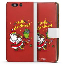 DeinDesign Handyhülle Pummeleinhorn Fluffy Christmas Red, Huawei P10 Hülle Handy Flip Case Wallet Cover Handytasche Leder, weiß