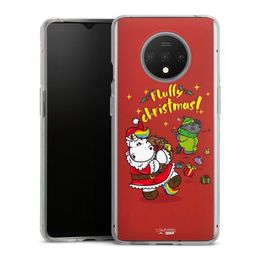 DeinDesign Handyhülle Pummeleinhorn Fluffy Christmas Red, OnePlus 7T Silikon Hülle Bumper Case Handy Schutzhülle, weiß