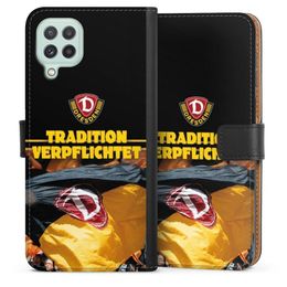 DeinDesign Handyhülle SG Dynamo Dresden Fanartikel SGD Tradition Verpflichtet Dynamo Dresden, Samsung Galaxy A22 4G Hülle Handy Flip Case Wallet Cover