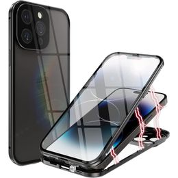 CoolGadget Handyhülle Metall Magnet Handy Case für Apple iPhone 15 Pro Max 6,7 Zoll, Hülle 360 Grad Schutz Cover Gehärtetes Glas für iPhone 15 Pro Max