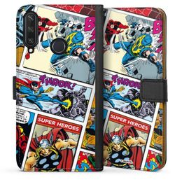 DeinDesign Handyhülle Marvel Retro Comic Blue, Huawei Y6p Hülle Handy Flip Case Wallet Cover Handytasche Leder, schwarz