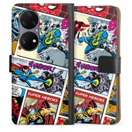 DeinDesign Handyhülle Marvel Retro Comic Blue, Huawei P50 Pro Hülle Handy Flip Case Wallet Cover Handytasche Leder, schwarz